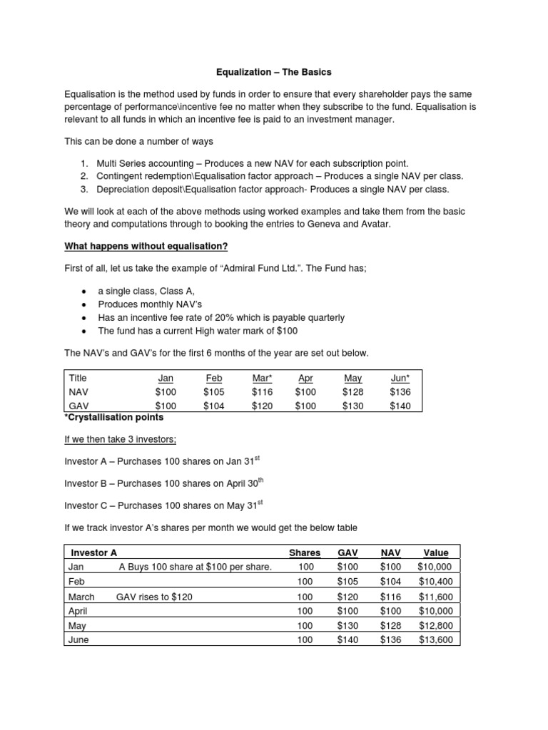 Equalization Methods for Fund Fees | PDF | Investor | Investing