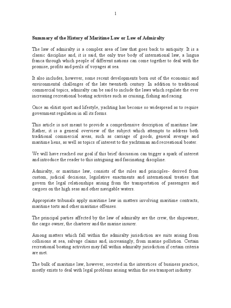 Summary of History of Maritime Law or Law of Admiralty | PDF ...
