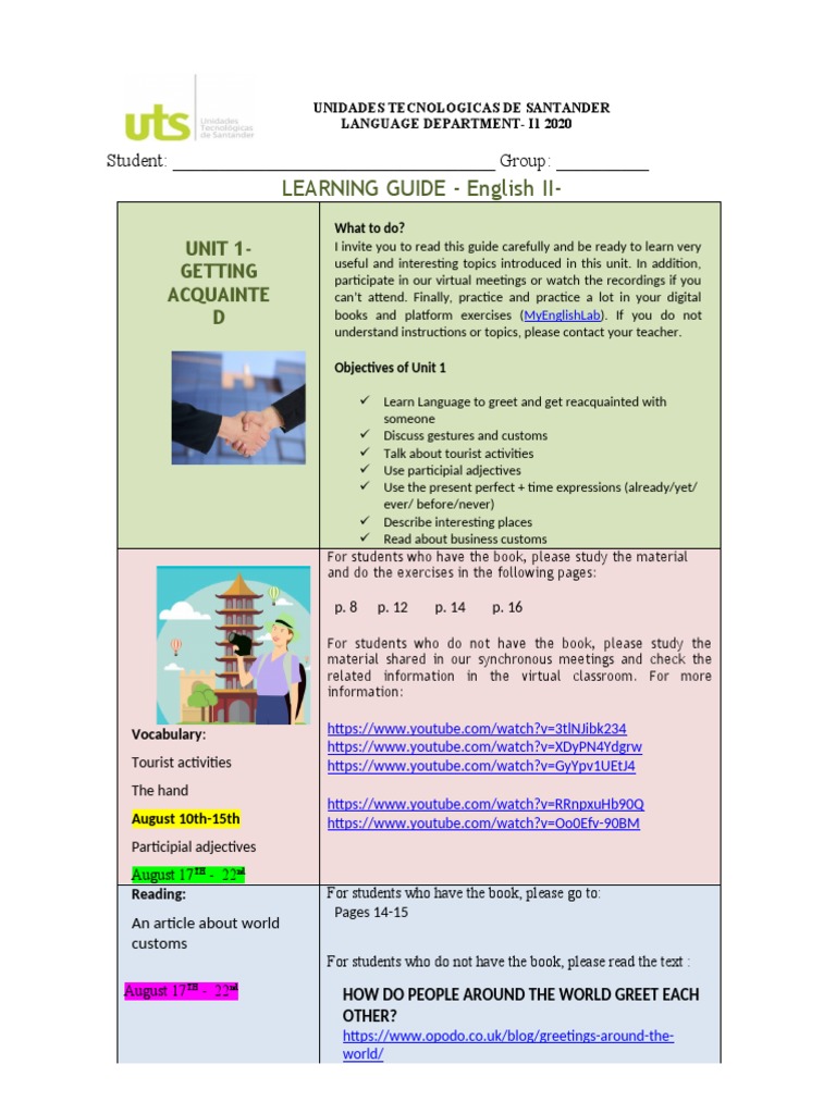 Learning Guide - English Ii-: Unit 1-Getting Acquainte D | PDF