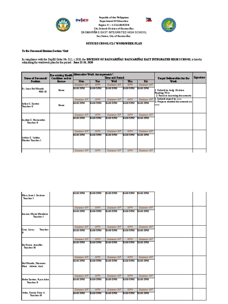 DepEd Workweek Plan | PDF