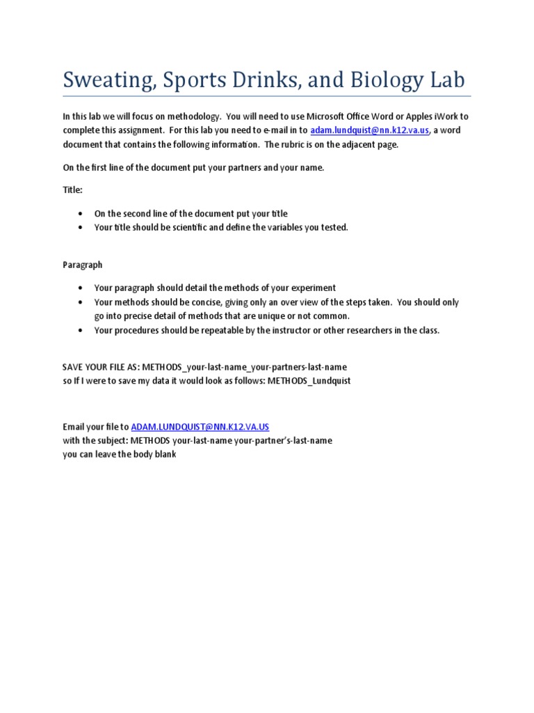 Sweating and Sports Drinks Lab | PDF | Experiment | Data