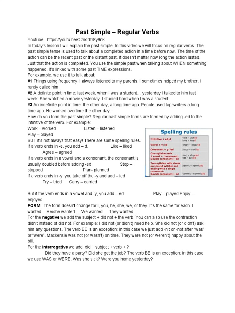 Simple Past Regular Verbs PDF | Download Free PDF | Verb | Languages