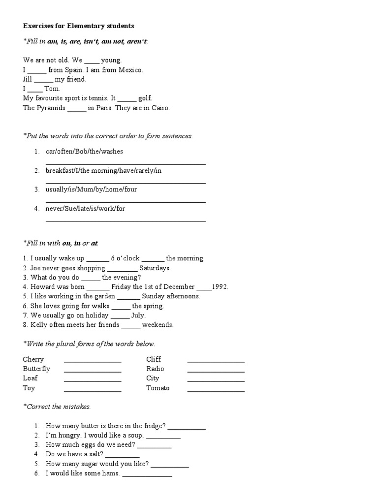 Fill in Am, Is, Are, Isn T, Am Not, Aren T:: Exercises For Elementary ...