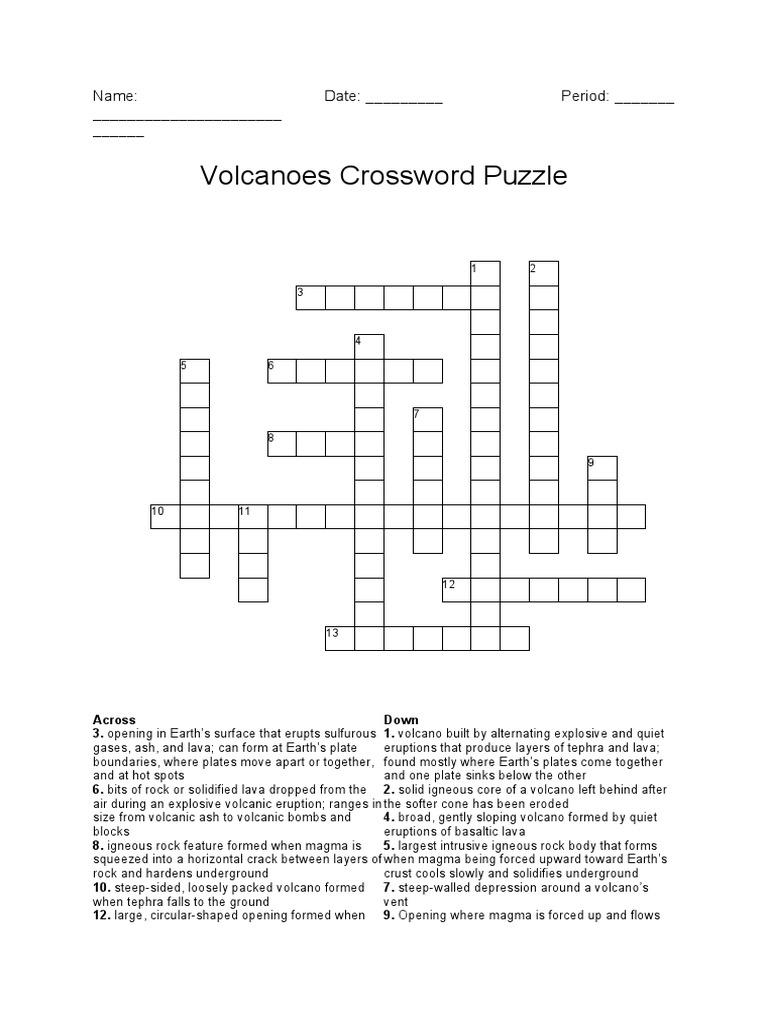 Volcanoes Crossword Puzzle Guide | PDF | Volcano | Lava