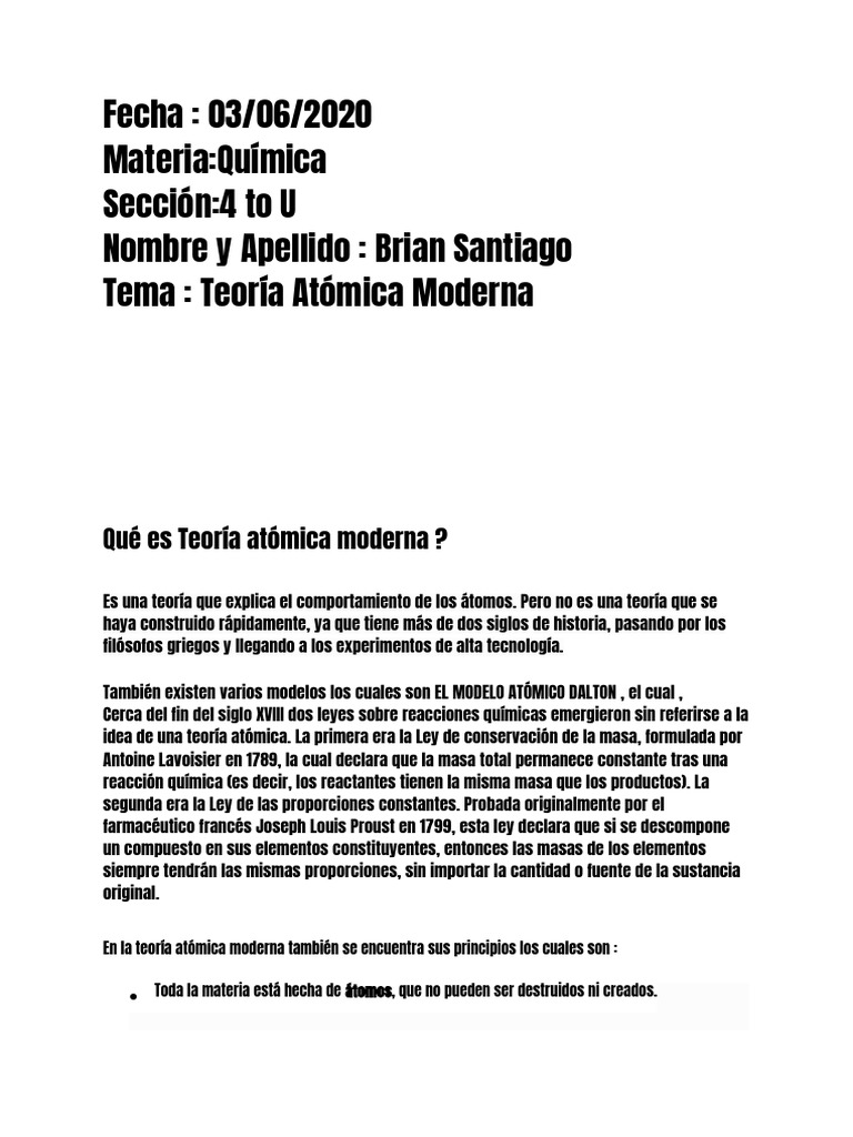 Teoria Atomica Moderna | PDF | Átomos | Núcleo atómico