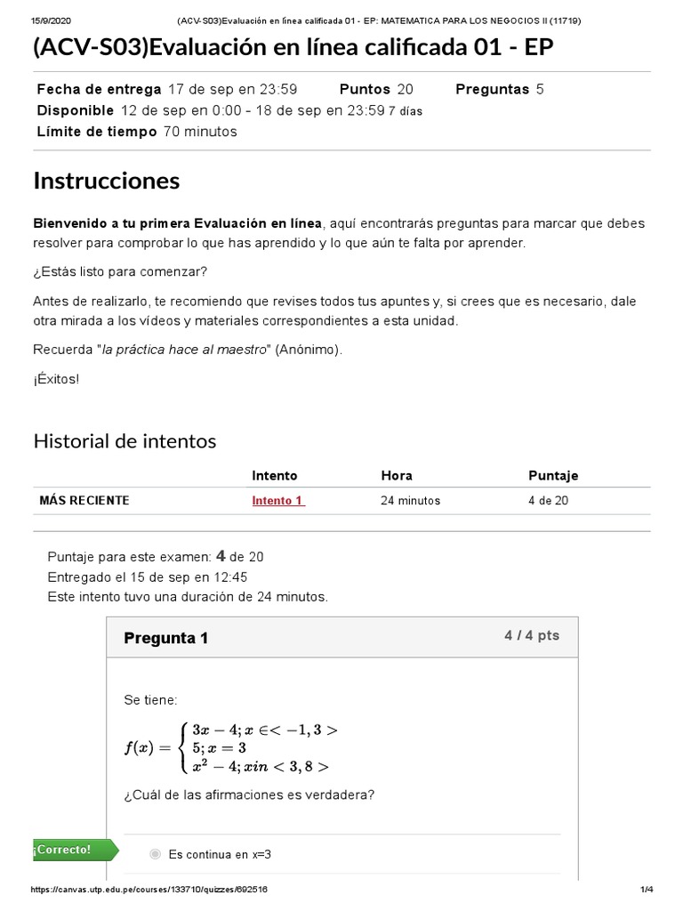 (Acv-S03) Evaluación en Línea Calificada 01 - Ep - Matematica para Los Negocios II (11719) | PDF ...