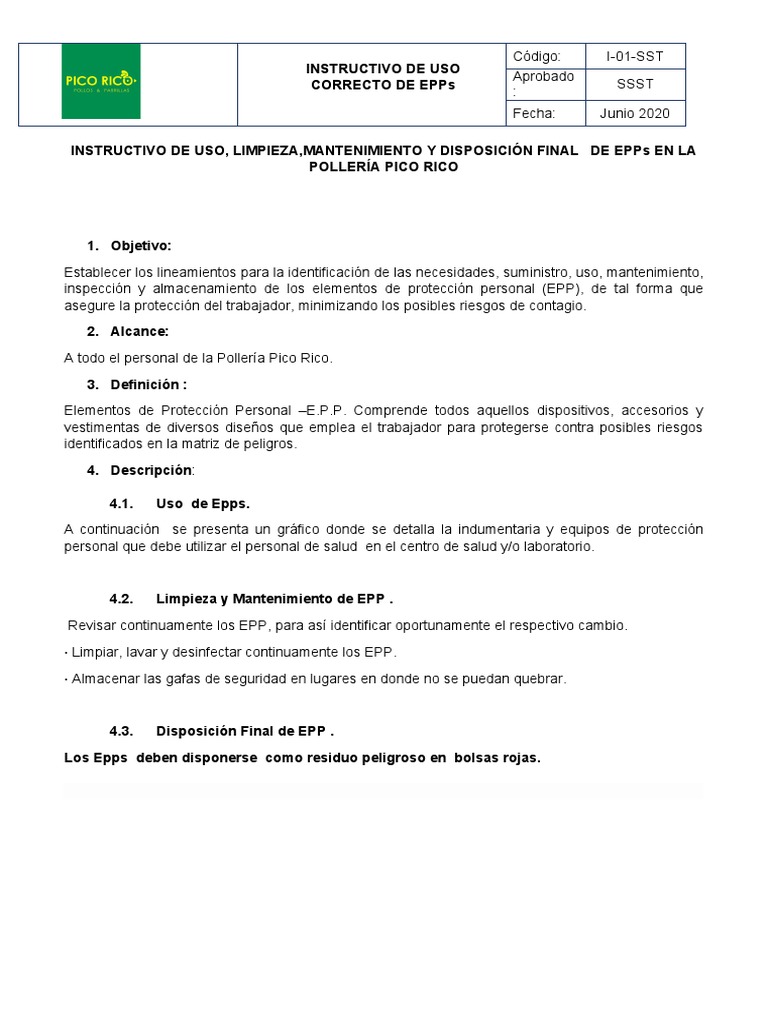 INSTRUCTIVO DE USO CORRECTO DE EPPs | PDF | Bienestar | Medicina