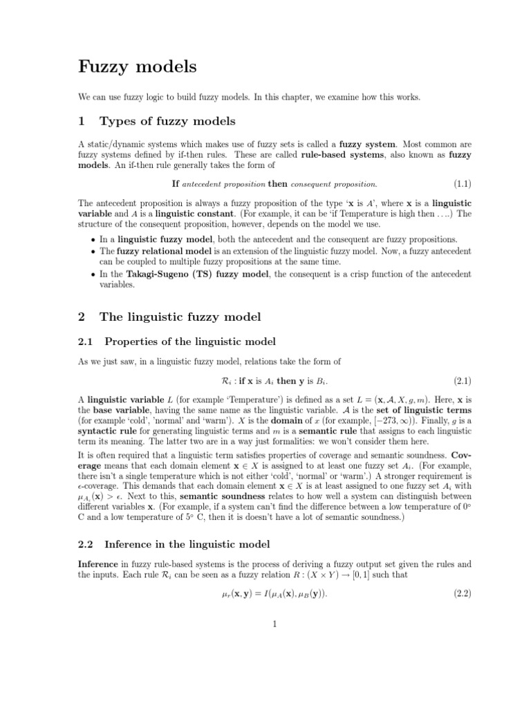 1 Types of Fuzzy Models | PDF | Fuzzy Logic | Formalism (Deductive)