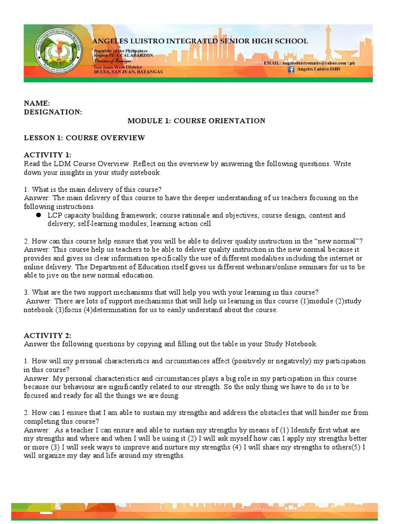 MODULE 1 - COURSE ORIENTATION (Done) | PDF | Teachers | Motivation
