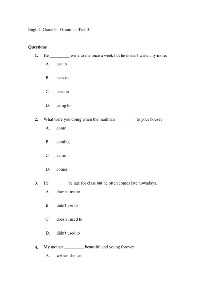 English Grade 9 - Grammar Exercise 1 | PDF | Language Arts & Discipline