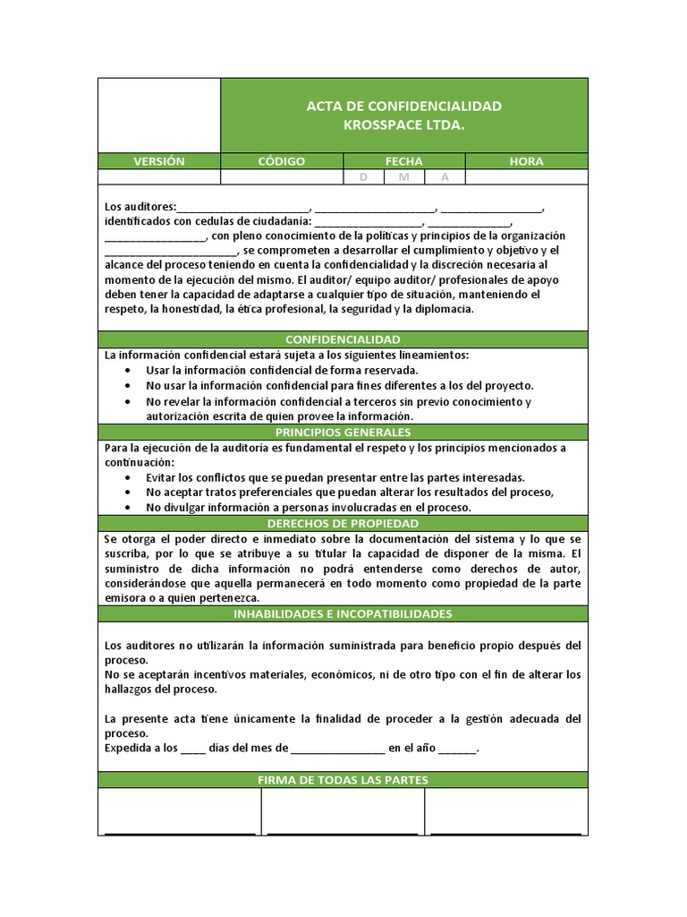 Acta de Confidencialidad | PDF | Confidencialidad | Información