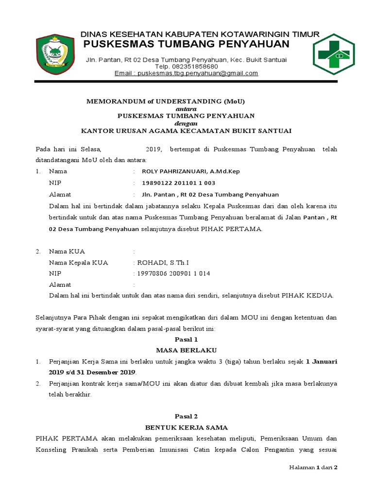2.5.1dPERJANJIAN KERJA MOU (KUA) - 1 | PDF