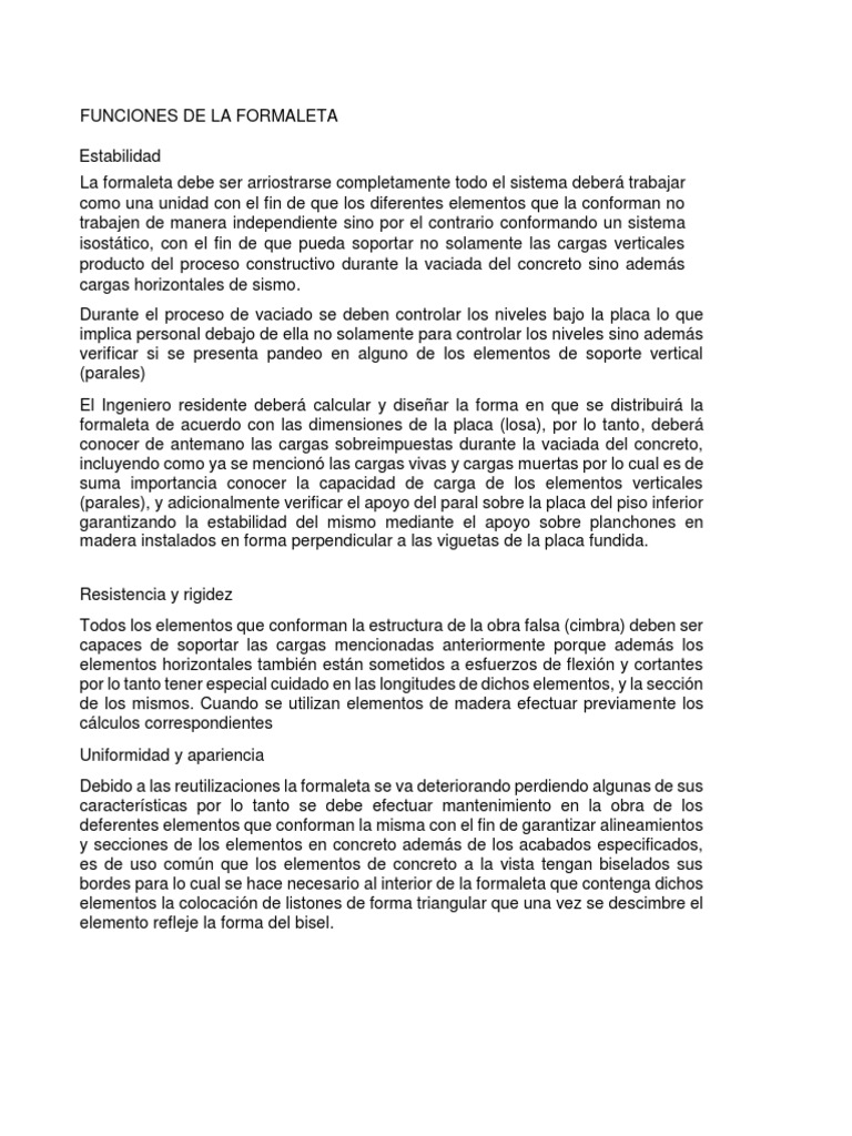 Características Formaleta | PDF | Hormigón | Rigidez