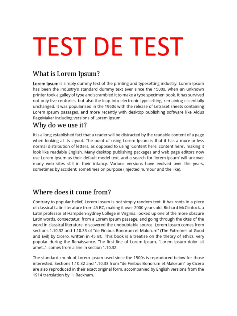 Test de Test: What Is Lorem Ipsum? | Download Free PDF | Written ...