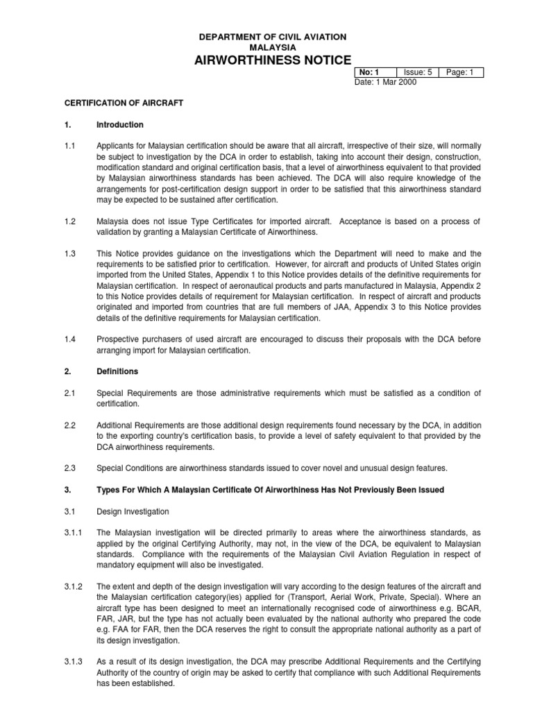 AN1 - Certification of Aircraft | PDF | Aviation | Aerospace