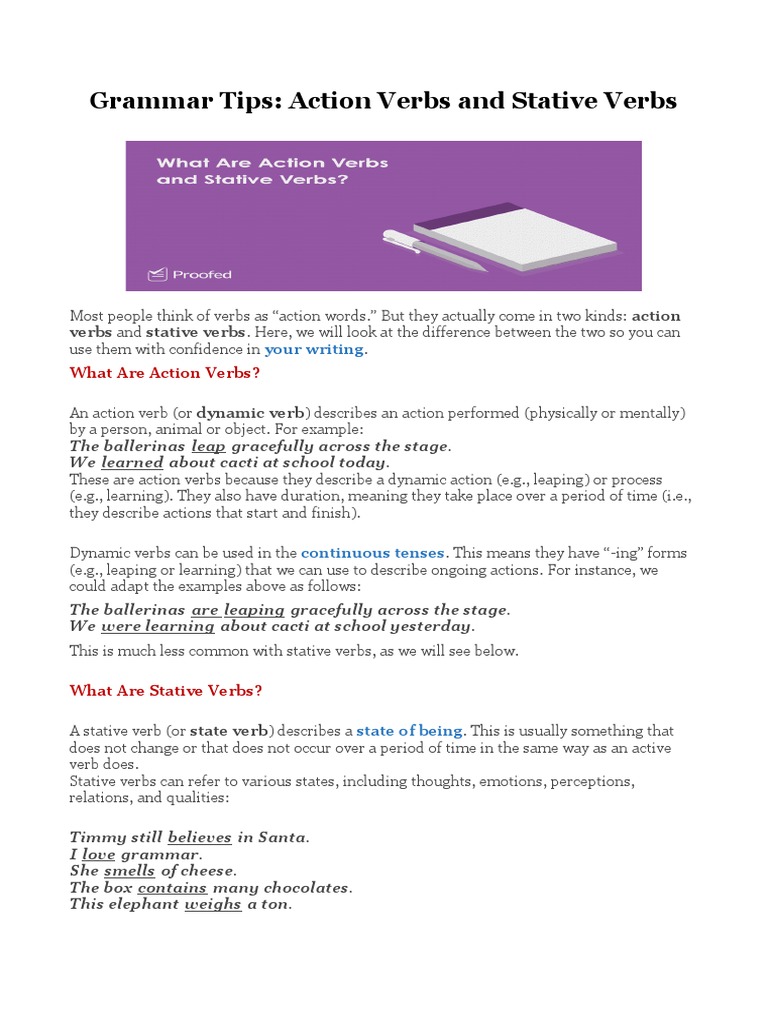 Stative And Action Verbs Pdf Odor Grammatical Tense