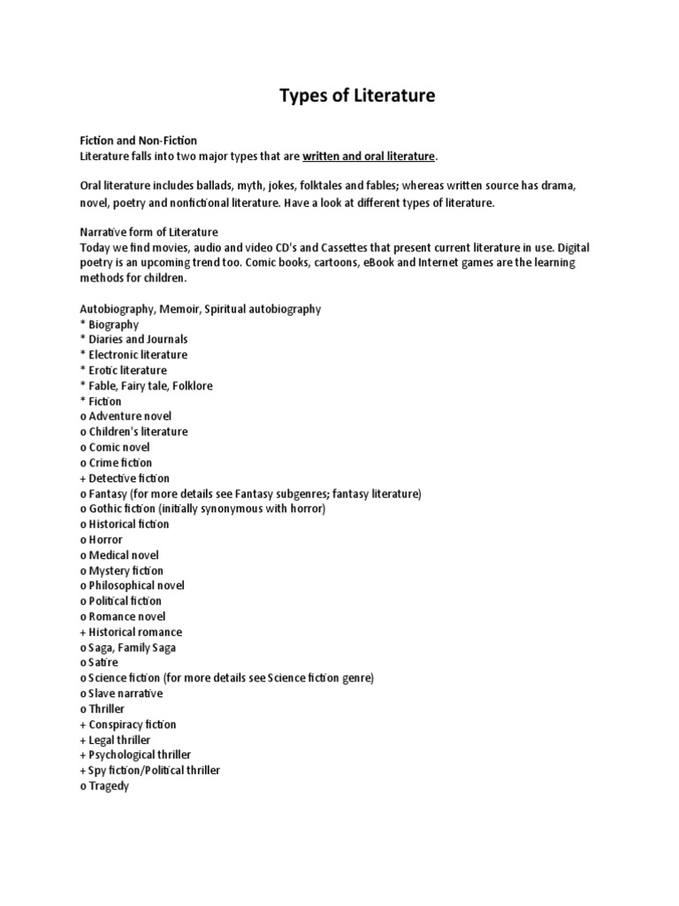 Types of Literature Explained | PDF | Poetry | Essays
