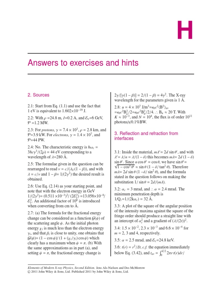 Appendix H - Answers To Exercises and Hints | PDF | Electronvolt | Scattering