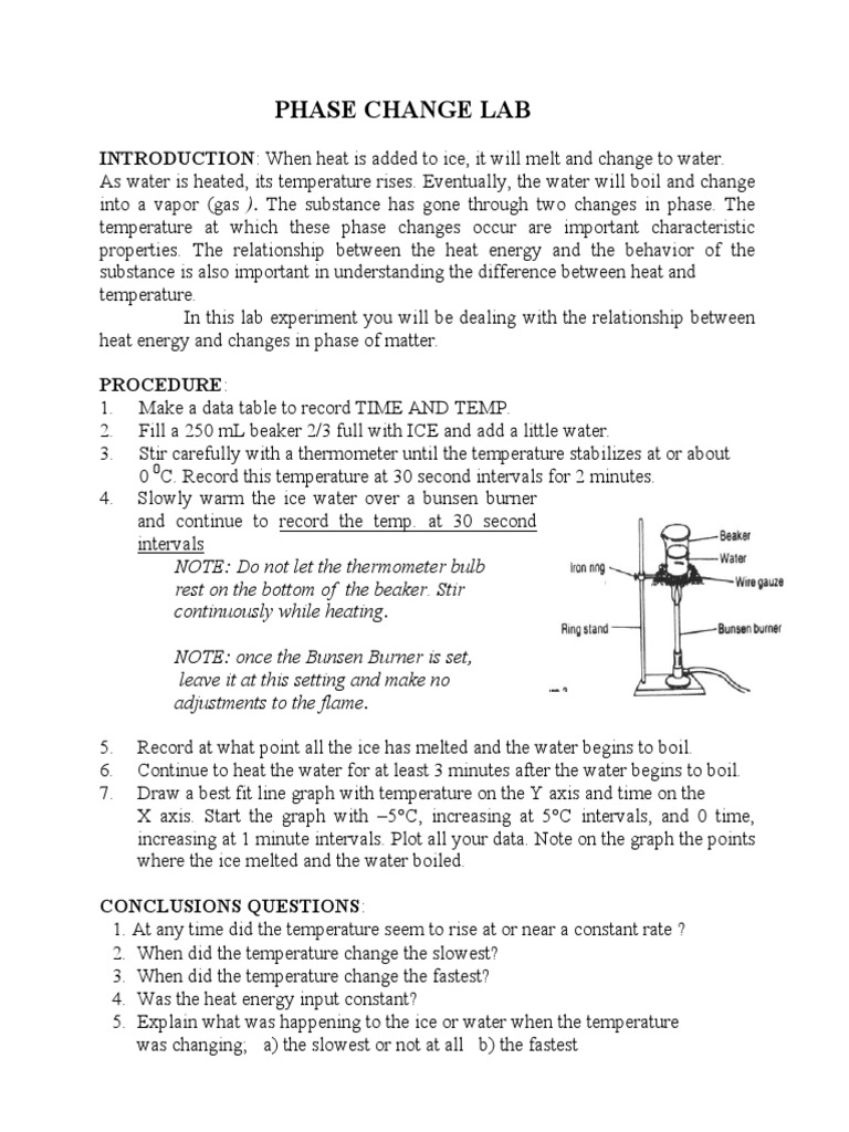 Phase Change Lab: INTRODUCTION: When Heat Is Added To Ice, It Will Melt ...