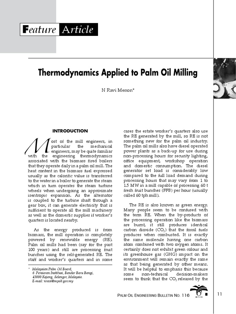 Thermodynamics in Palm Oil Milling | PDF | Boiler | Biofuel