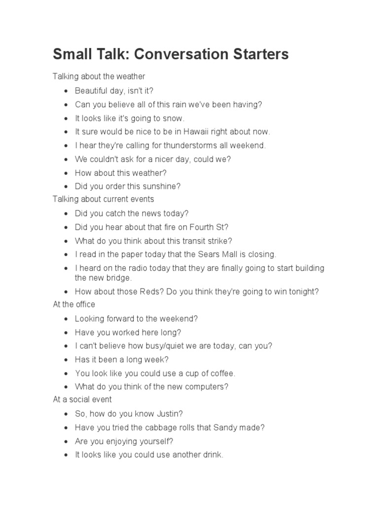 Small Talk: Conversation Starters: Talking About The Weather | PDF