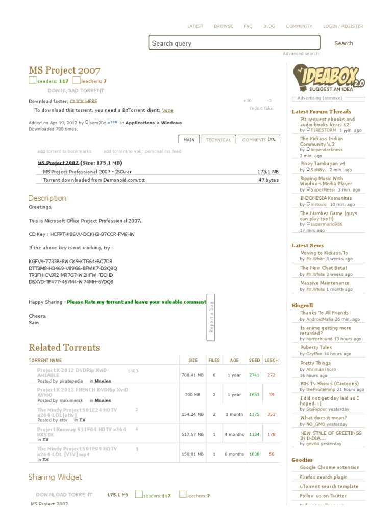 MS Project 2007 Torrent - KickassTorrents | PDF | Cyberspace | Internet