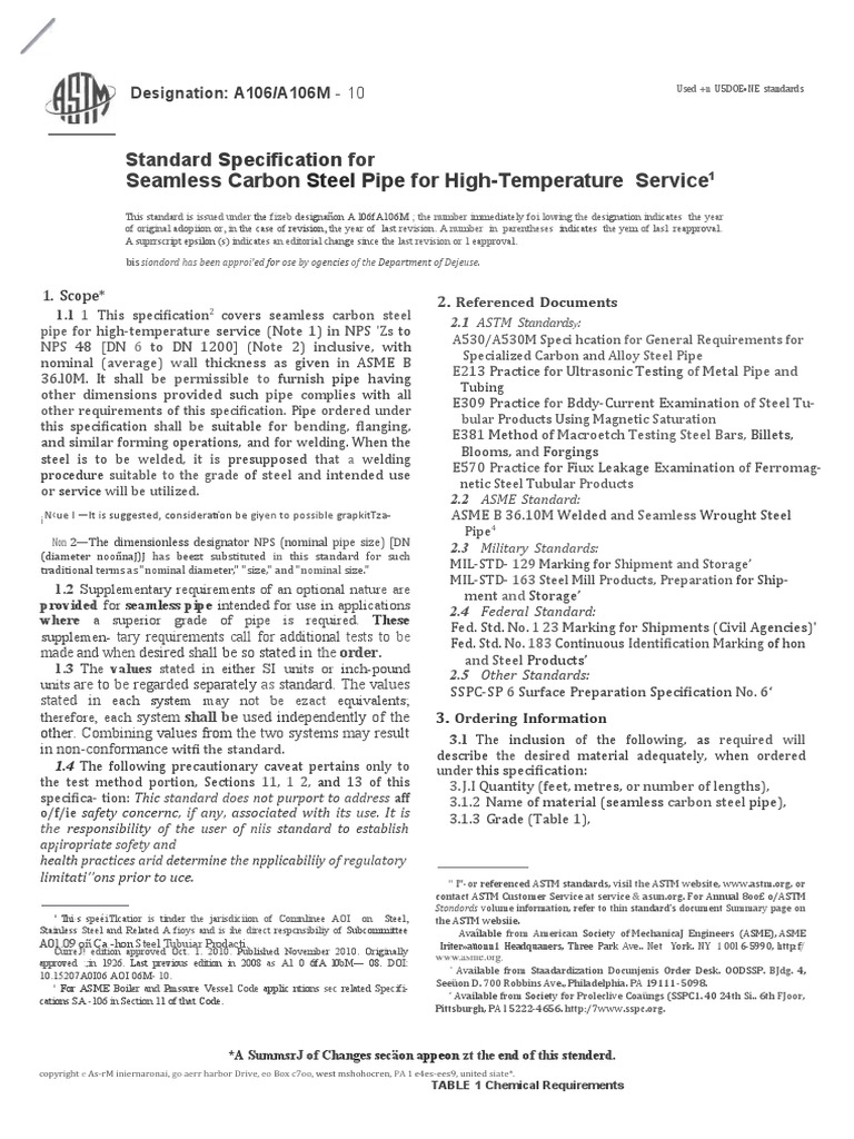 Astm A106 Standard Specification | PDF | Nondestructive Testing | Pipe ...