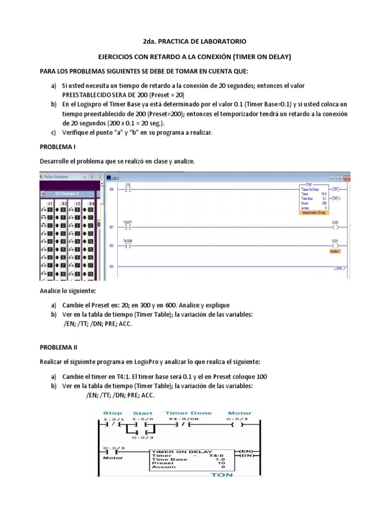 Ejercicios Laboratorio De Temporizadores Pdf Ingenieria Eléctrica