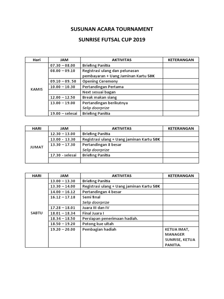 Susunan Acara Tournament | PDF
