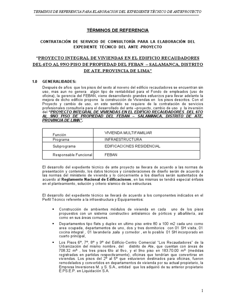 Terminos de Referencia Anteproyecto Modificado - 11 - 01 - 2017 | PDF | Ventana | Diseño