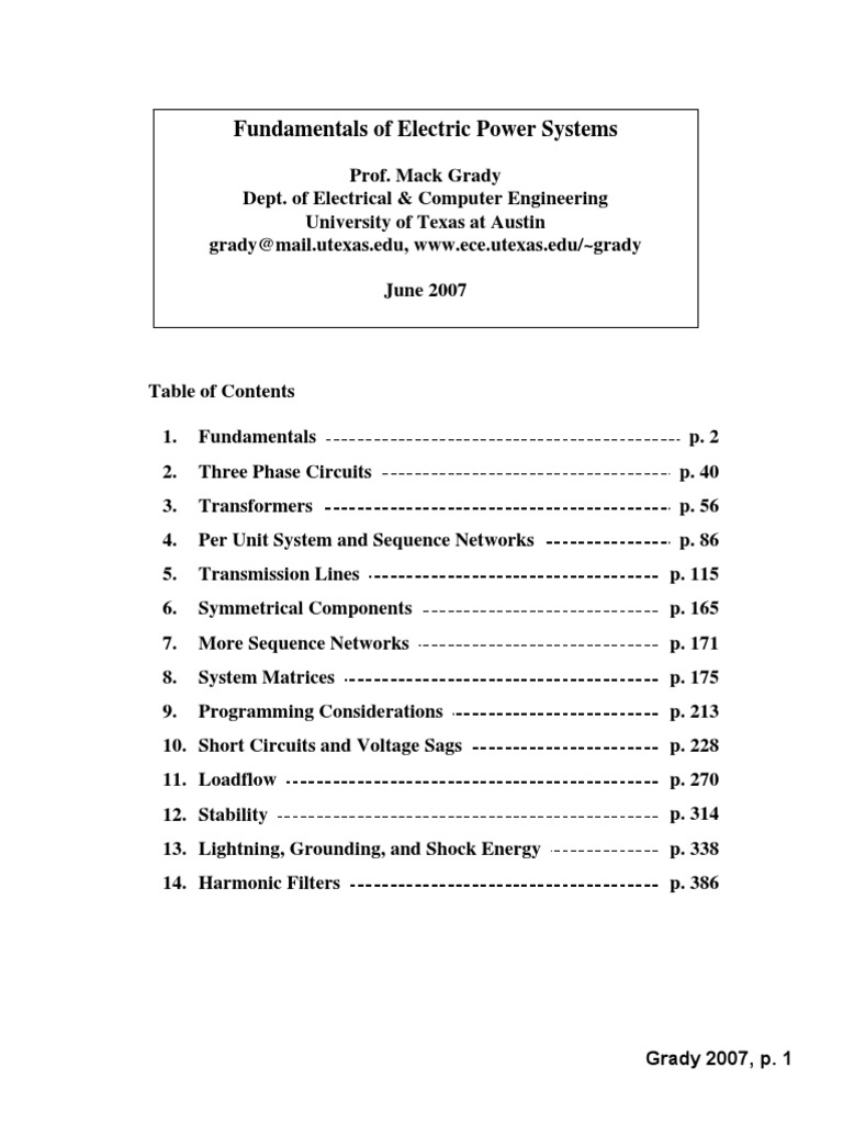 Fundamentals of Electric Power Systems Grady Notes June 2007 PDF | PDF ...