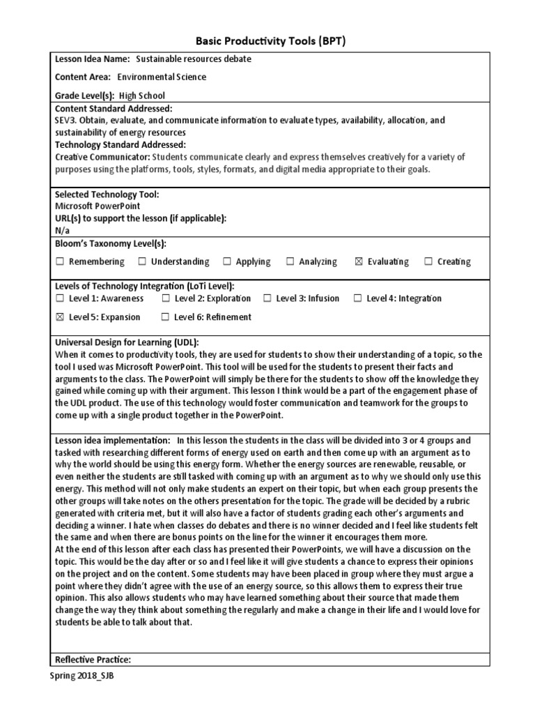 03 Basic Productivity Tools Lesson Idea Template | PDF | Learning | Cognition