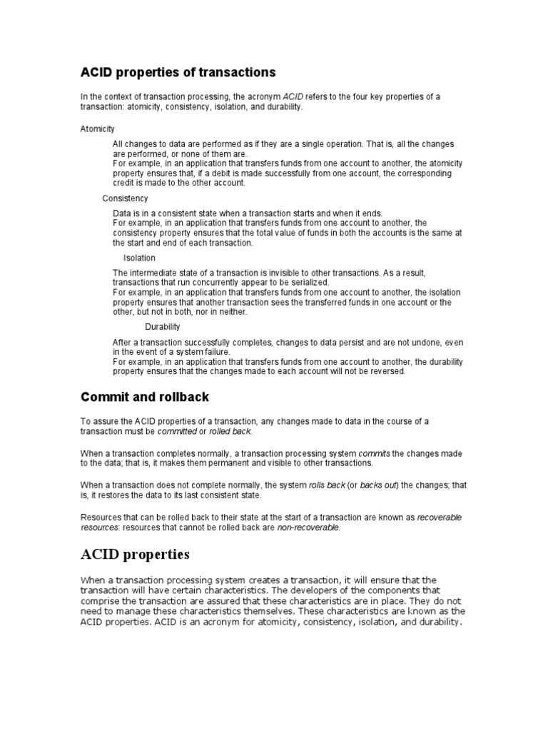 ACID properties of transactions: atomicity, consistency, isolation, durability | PDF | Database ...