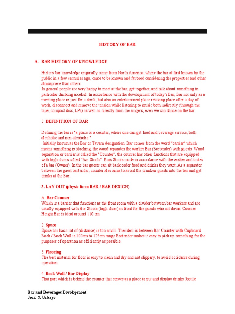 History of Bar: Bar and Beverages Development Jeric S. Urbayo | PDF ...