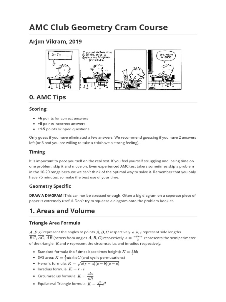 AMC Club Geometry Cram Course | PDF | Triangle | Circle