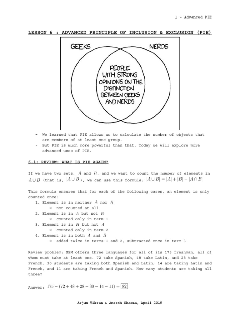 Lesson 6: Advanced Principle of Inclusion & Exclusion (Pie) | PDF ...