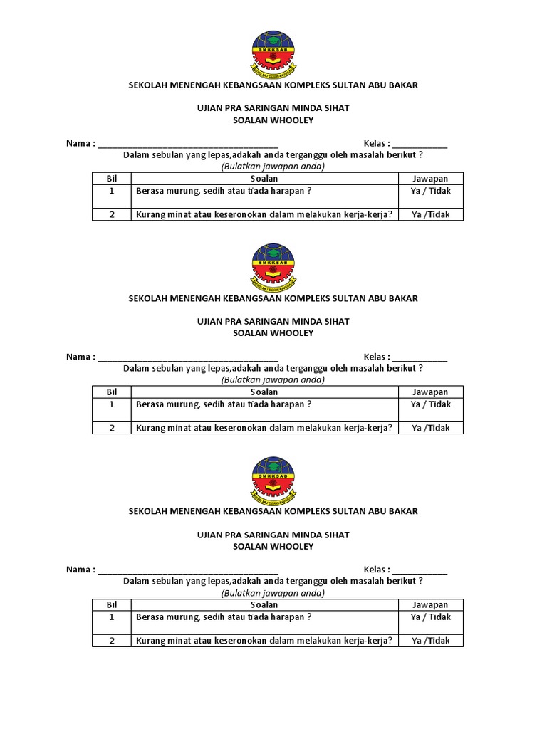 Borang Whooley | PDF