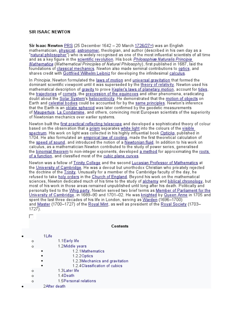 Sir Isaac Newton | PDF | Isaac Newton | Science