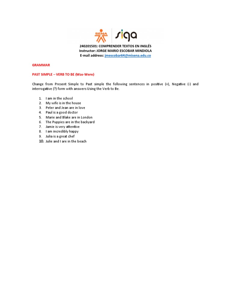 DRIVE - PAST SIMPLE VERB TO BE Was-Were | PDF