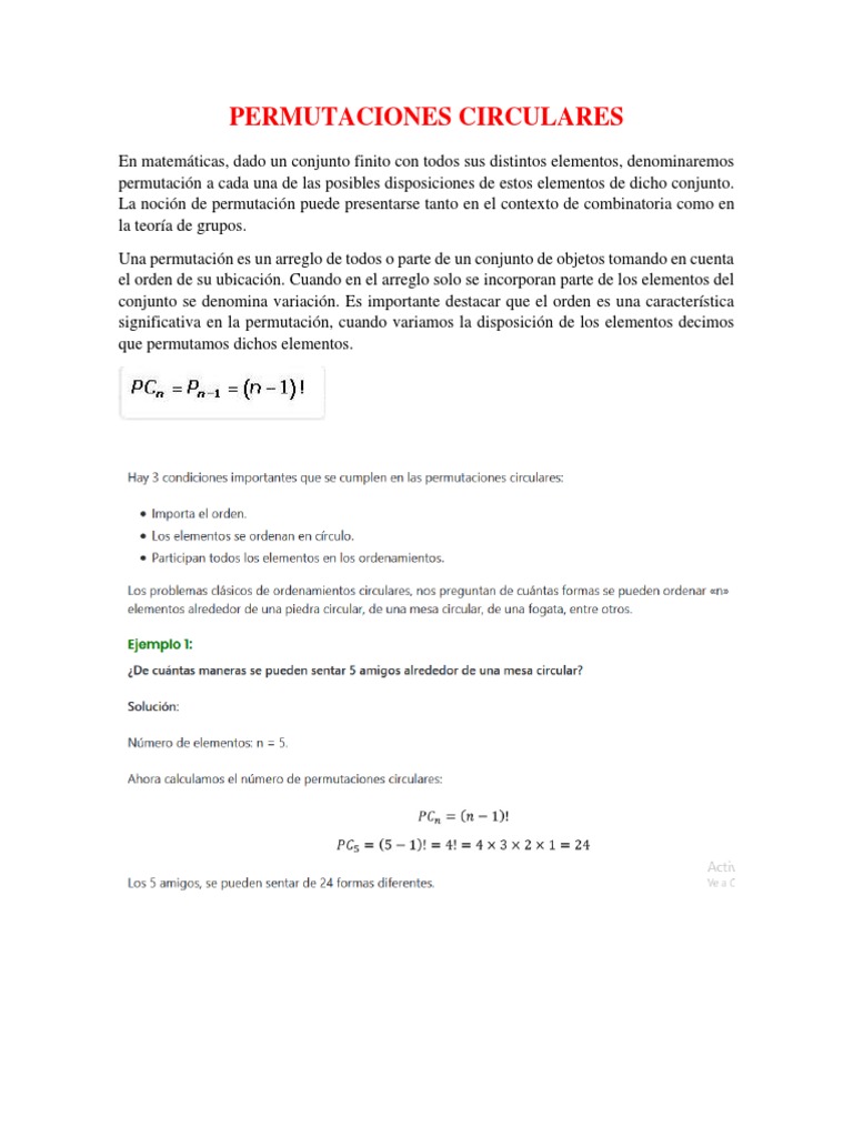 Permutaciones Circulares | PDF | Combinatoria | Conjunto (Matemáticas)