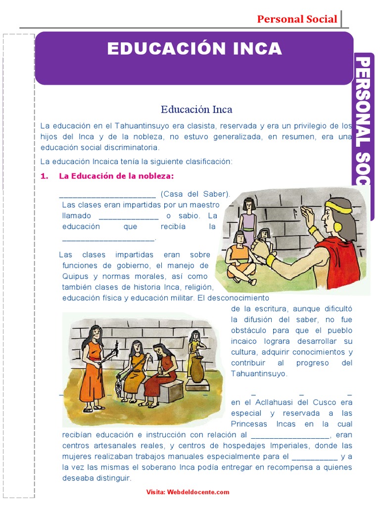 Fichas Educacion Inca 5to | PDF | Imperio Inca | Cultura (general)