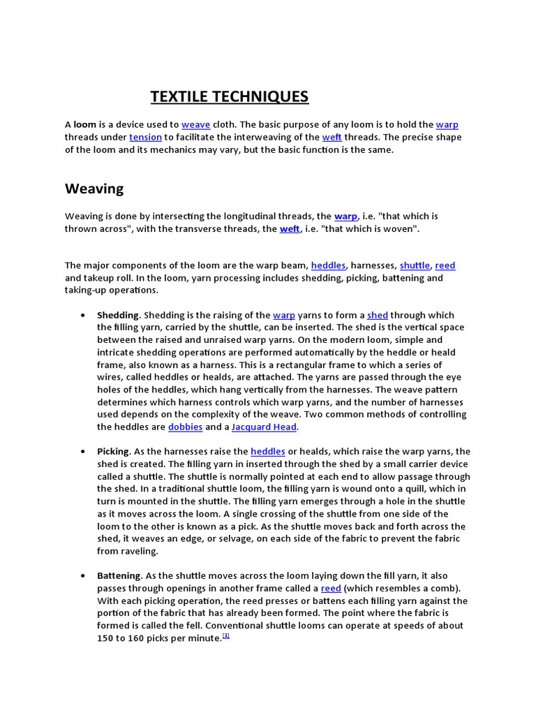 Textile Techniques | PDF | Loom | Weaving