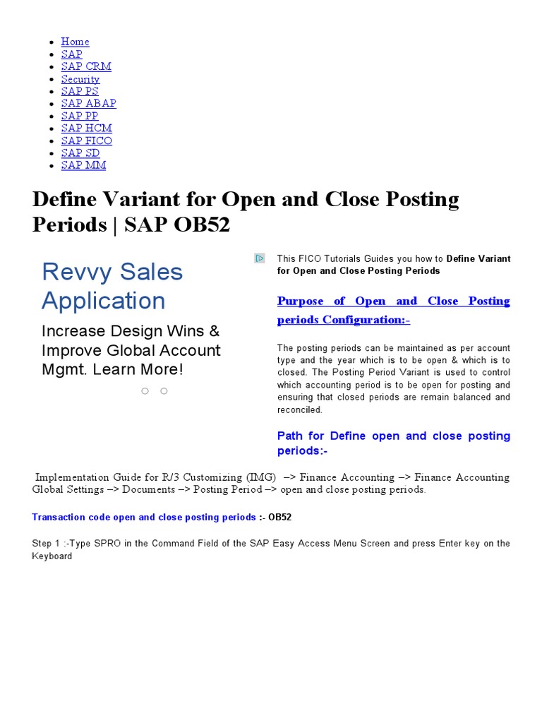 Define Variant For Open and Close Posting Periods - SAP OB52 | PDF | Sap Se | Software