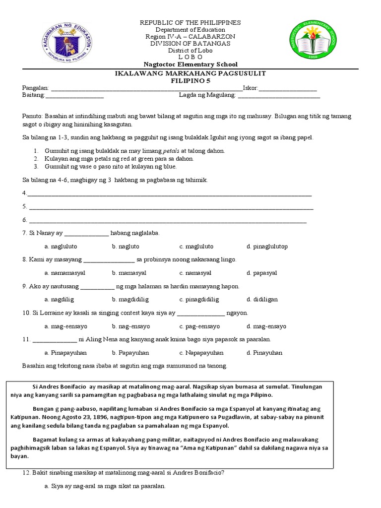 PT - Filipino 5 - Q2 | PDF