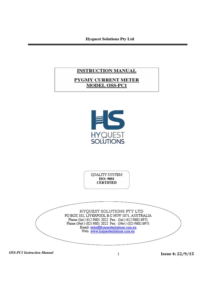 Instruction Manual Pygmy Current Meter Model Oss-Pc1: Hyquest Solutions ...