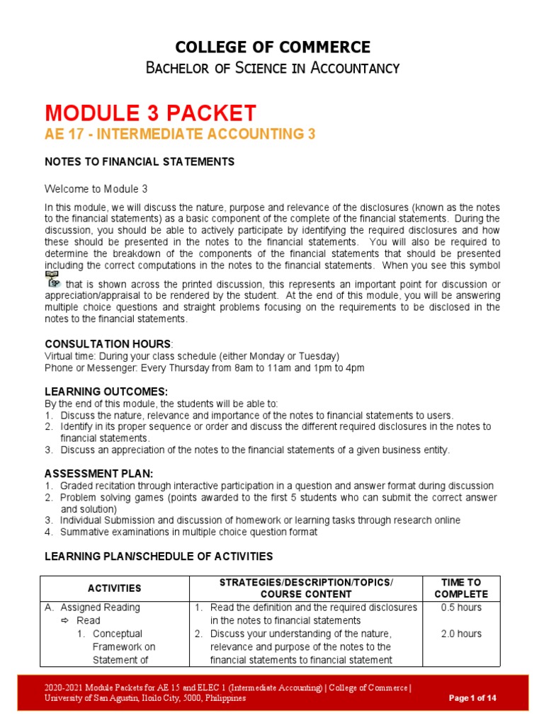 3 Module 3 - Notes To Financial Statements AE 17 Intermediate ...