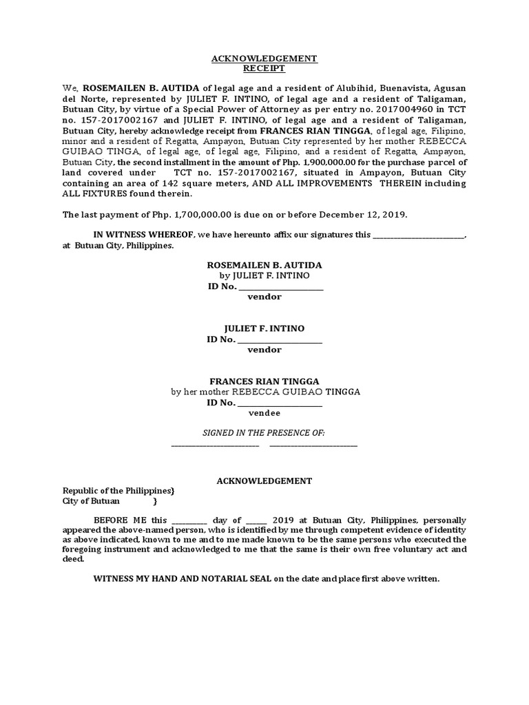 Receipt for Second Installment Land Purchase | PDF | Common Law | Business