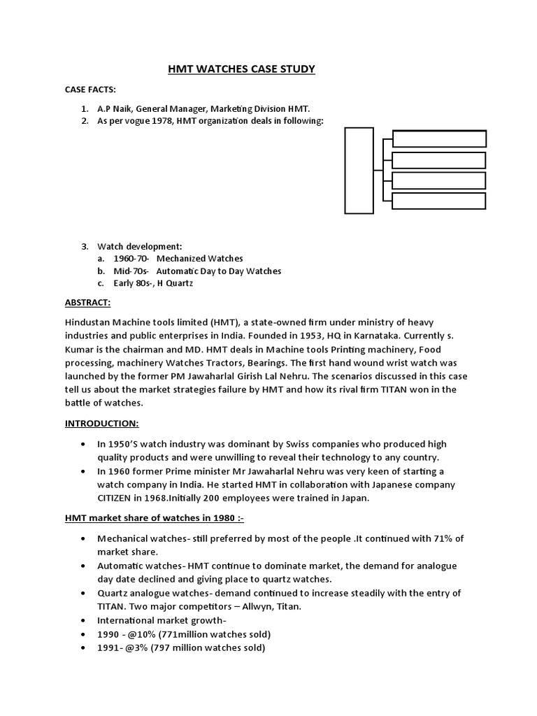 HMT WATCHES CASE STUDY Analysis - Group 9 | PDF | Business Economics ...
