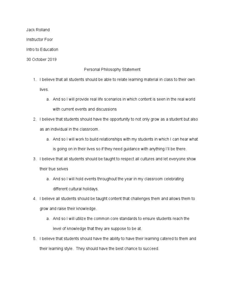 I Believe Statements | PDF | Teachers | Classroom