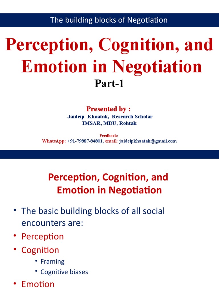 Building Blocks of Negotiation: Perception, Cognition, and Emotions in ...